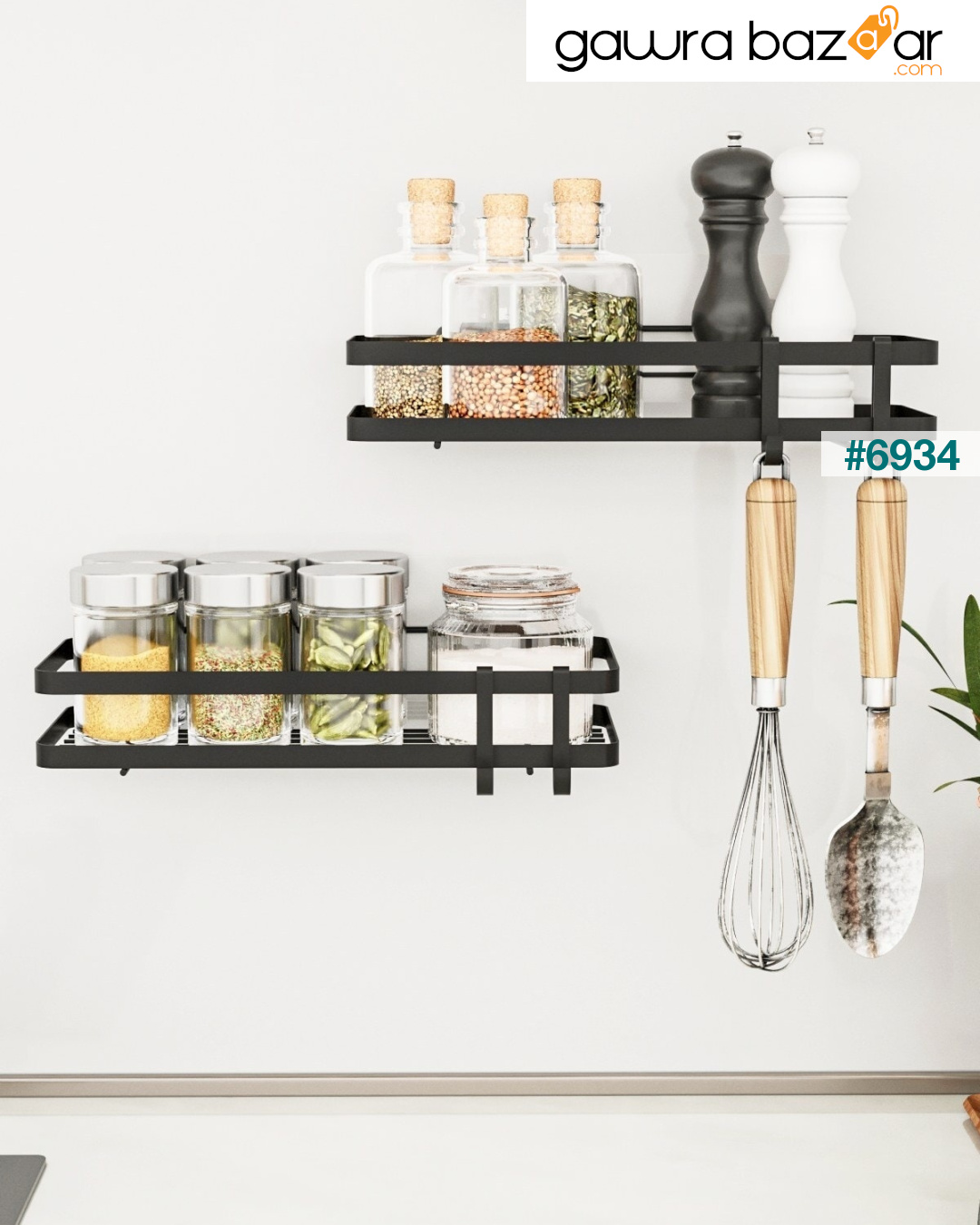 مجموعة أرفف المطبخ من 2 لاصق منظم رف توابل معدني أسود فاخر ٢٥.٠٠٠ID ...